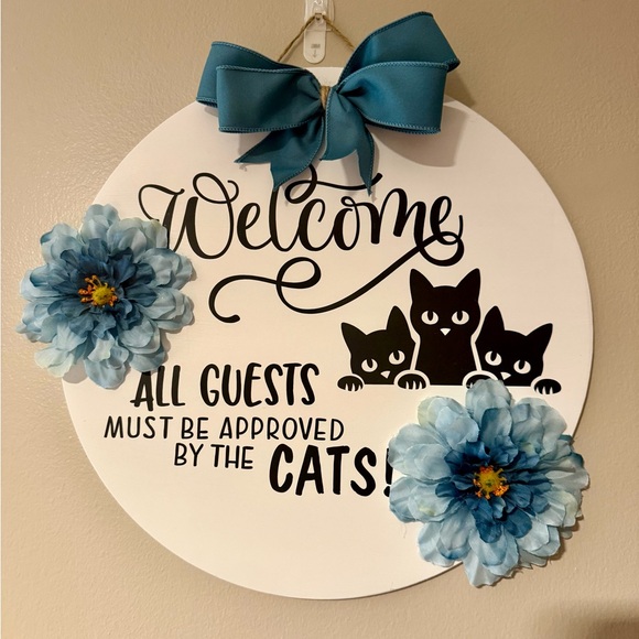 Wall Decor | Welcome Sign With Blue Flowers And Bow | Poshmark